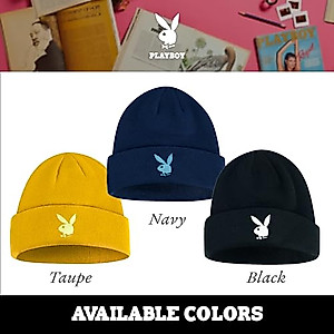 Concept One Playboy Beanie Hat, Cuffed Knit Winter Cap with Logo, Taupe