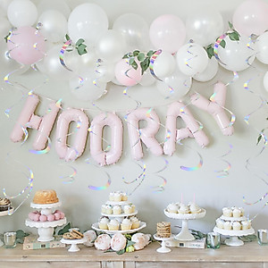 24 PCS Iridescent Hanging Swirl, Shinny Holographic Ceiling Decorations, Plastic Streamer Party Decorations with Double-Swirls and Single-Swirls for Birthday Decorations, Wedding, Baby Shower