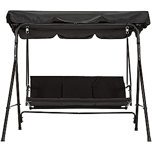 Patio Swing Chair, Outdoor Swing Pools Patio Swings with Canopy Hammock Bench Steel 3-Person Seat with Canopy Leisure Swing Chairs Suitable for Picnic Camping Garden Party Use（Black）
