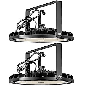 Flakeeper LED High Bay Light 150W 2PCS, 22500 LM with US Plug 5ft Cable (150LM/W), 5000K Daylight, Waterproof, UFO Commercial Industrial Warehouse Workshop Factory Barn Garage Area Lighting Fixture
