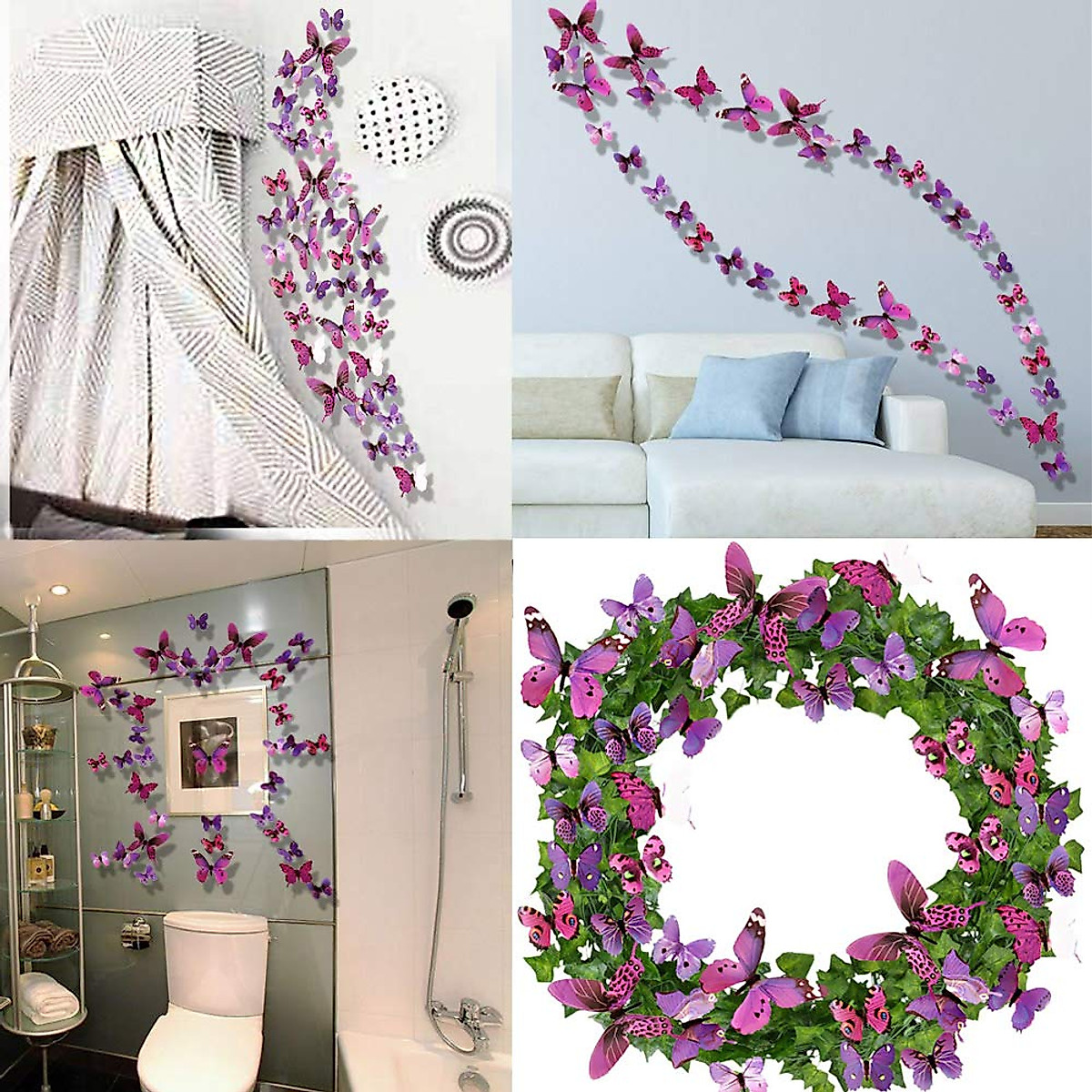 Ewong Butterfly Wall Decals, 36PCS 3D Butterflies Home Decor for Room, Wall Sticker for Girls Room Kids Bedroom Bathroom Baby Nursery Decoration (Purple)