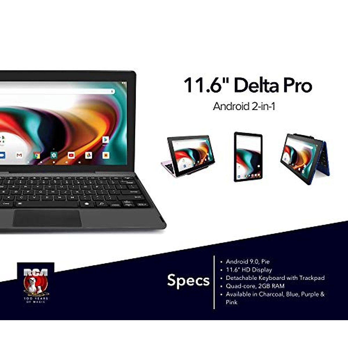 RCA 11 Delta Pro 11.6 Inch Quad-Core 2GB RAM 32GB Storage IPS 1366 x 768 Touchscreen WiFi Bluetooth with Detachable Keyboard Android 9.0 Tablet (11.6", Charcoal)