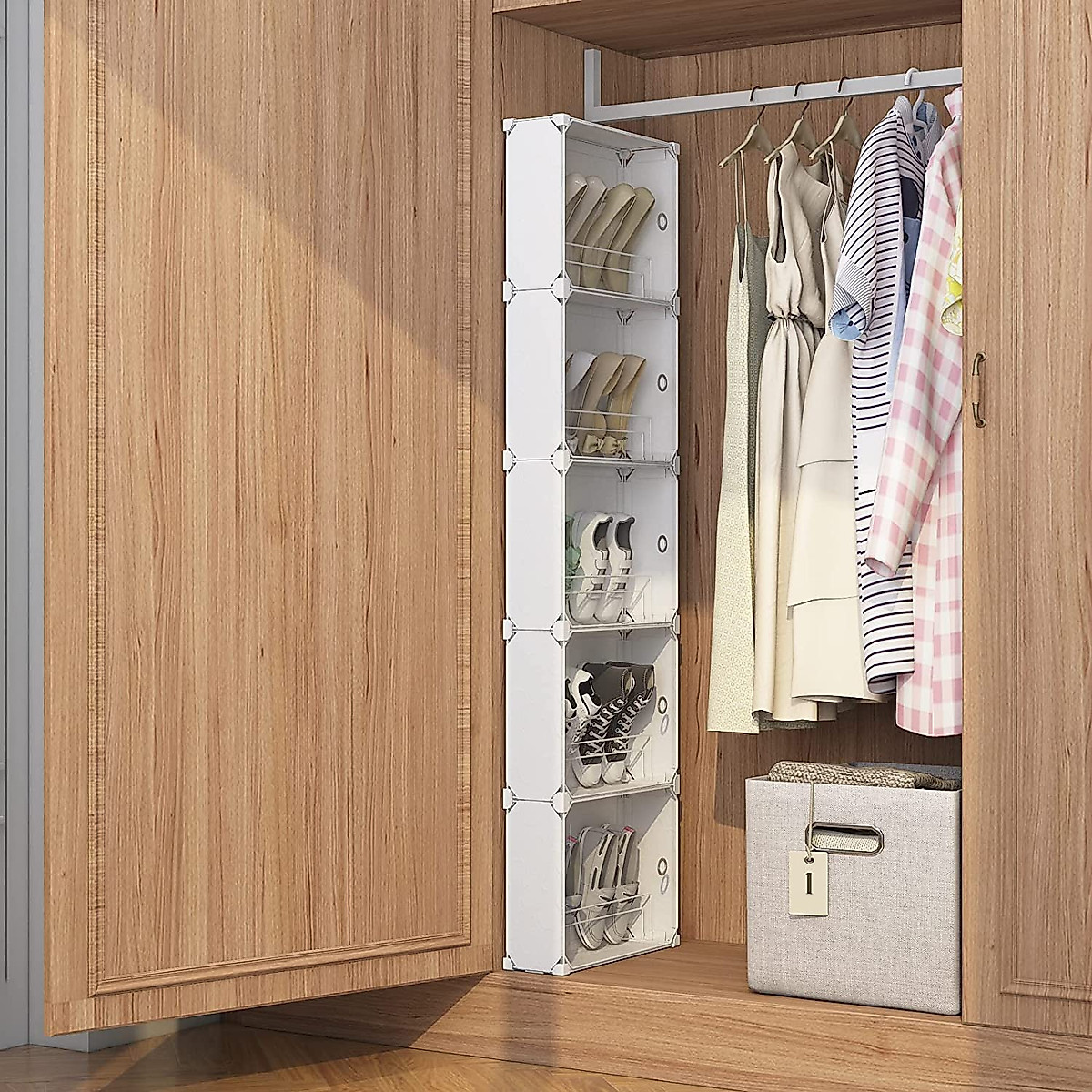 MAGINELS 4-Tier Slim Shoe Rack Organizer,Thin Shoe Storage for Closet,Hidden Shoe Cabinet for Small Spaces,Narrow Shelves for Wall Behind Door,Entryway,White