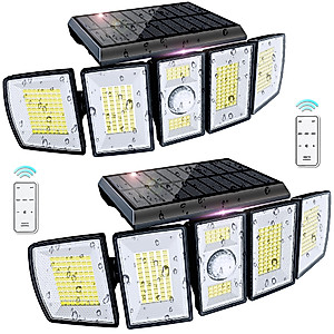 SOLPEX Solar Lights for Outside 300 LED Motion Sensor Security Lights with Remote Control, 5 Heads IP65 Waterproof 270° Wide Angle Security Flood Lights for Garage, Yard, Outdoor Lighting(2-Packs)