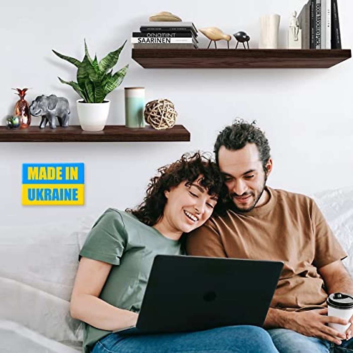 Wood Floating Shelves Set of 2-Rustic Shelf 24 inch Wide Wooden Wall Shelves for Living Room Bedroom Kitchen Bathroom Farmhouse Brown Color 24"x6.5"