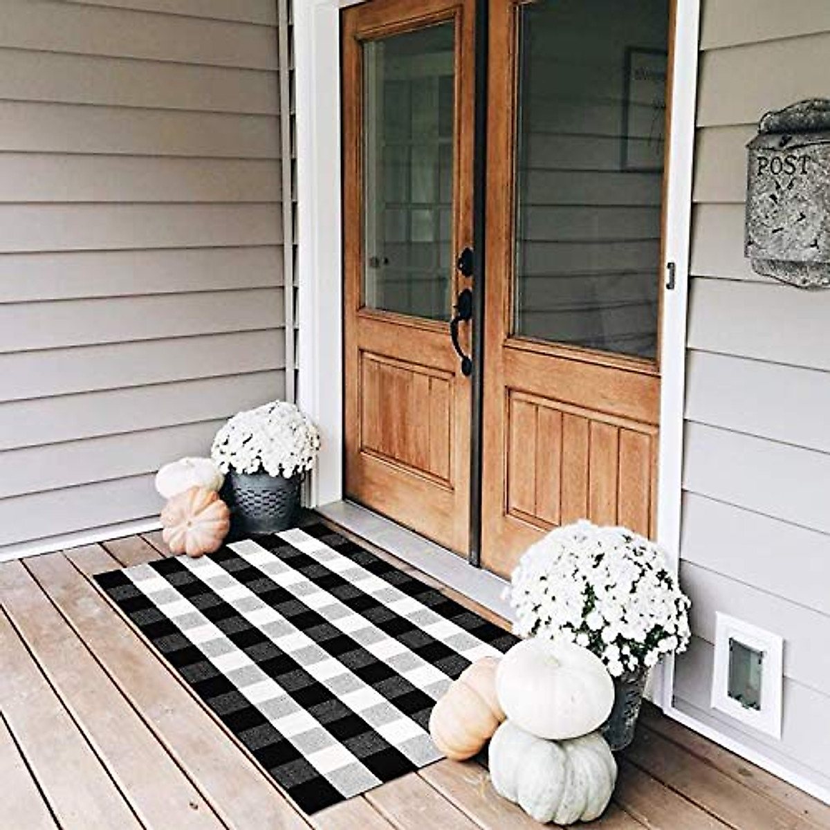 VERTKREA Buffalo Plaid Rug 3'x4.9', Black and White Checkered Rug Carpet, Cotton Hand-Woven Washable Rug for Living Room Indoor Outside Entryway Porch