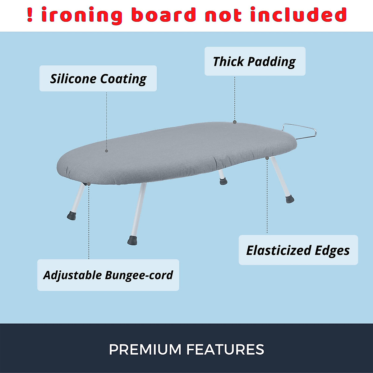 SAVUK 12 X 30 inch Smart Table top Ironing Board Cover and Pad with Standard Size, Fits Small, Mini Board, Extra Thick Padding, Elastic Cord, Heat Resistance (Replacement Cover and Pad 12"x30")