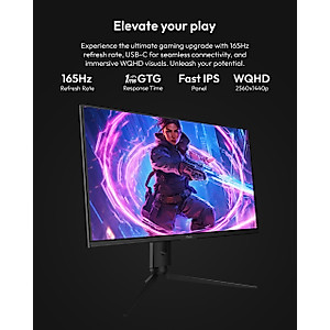 Pixio PX277 PRO 27 inch 165Hz Refresh Rate WQHD 1440p Resolution Fast IPS Panel 1ms GTG Response Time USB Type C Display Port and 65W Charging Adjustable Stand AMD FreeSync Premium HDR Gaming Monitor
