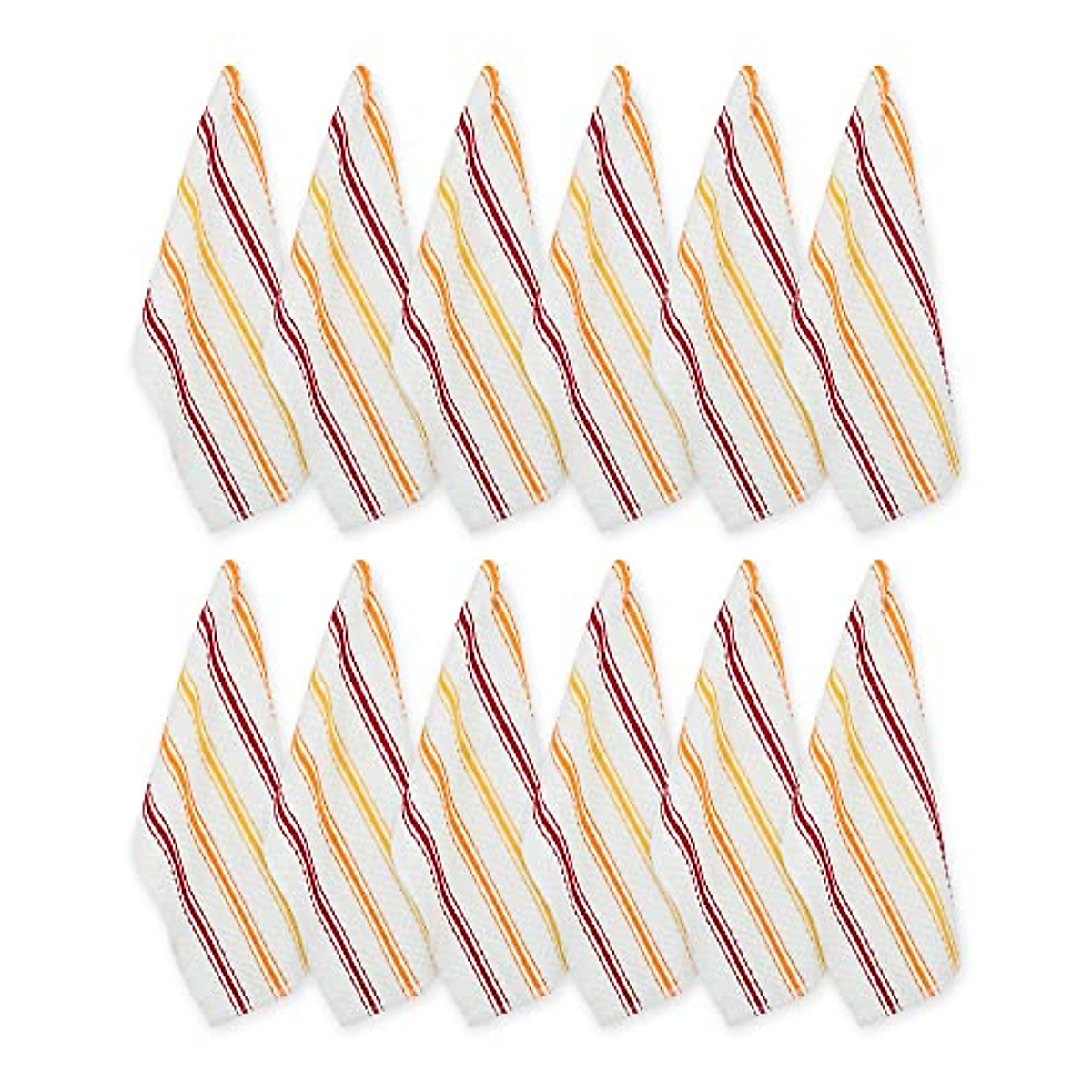 Cotton Stripe Terry Dish Towels, 15x25 Set of 12, Absorbent Durable Drying Cleaning Kitchen Towels-Red/Orange Stripe