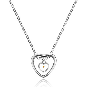 Uloveido Stainless Steel Double Hearts Necklace, Real Mustard Seed Heart Pendant Necklace for Women Ladies Y854 (Heart)