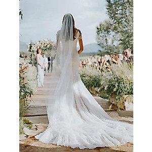 Unicra Bride Wedding Veil 1 Tier Long Bridal Cathedral Tulle Hair Accessories with Comb Wedding Veil Comb for Brides (59" W-118 L, White)