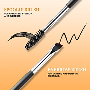 BEILI Duo Eyebrow Brush - Professional Angled Eye Brow Brush and Spoolie Brush
