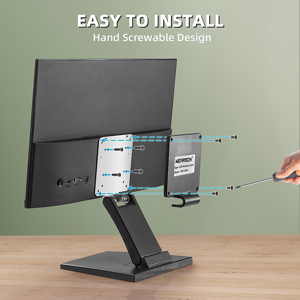 WEARSON WS-03A Adjustable LCD TV Stand Folding Metal Monitor Desk Stand With VESA Hole 75x75mm&100x100mm