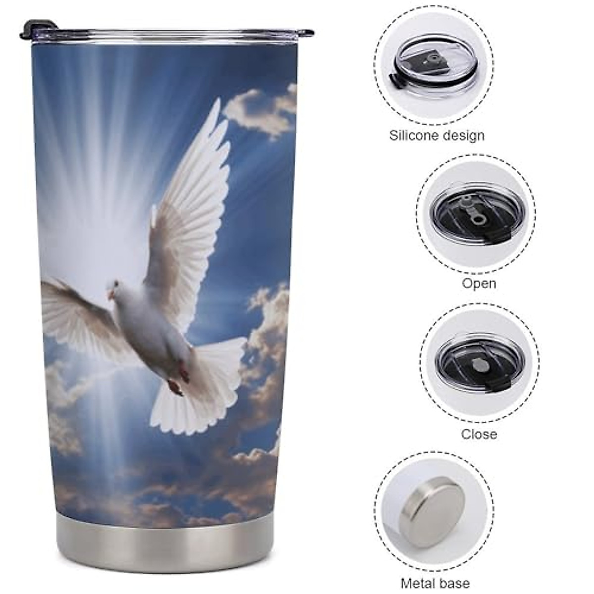 FHENMSA Reusable Plastic Water Cups with Lids,Dove Print Anti-overflow Cup,sports Travel Coffee Cup