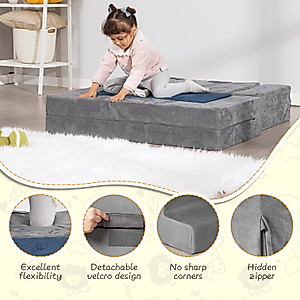 MOOZHEALTH Modular Kids Play Couch, Soft Play Climbing Blocks Convertible Toddlers Sofa and Indoor Playset Foldable Floor Cushion with 2 Ottomans for Playroom Bedroom