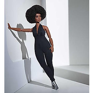 Barbie Signature Looks Doll (Curvy, Brunette) Fully Posable Fashion Doll Wearing Black Jumpsuit, Gift for Collectors