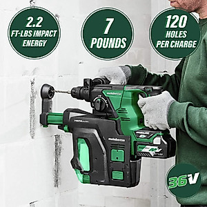 Metabo HPT 36V MultiVolt™ Cordless Rotary Hammer Drill (Tool Only - No Battery) | SDS Plus | 1-1/8-Inch | Reactive Force Control | 3 Modes | Optional AC Adapter | DH36DPAQ4