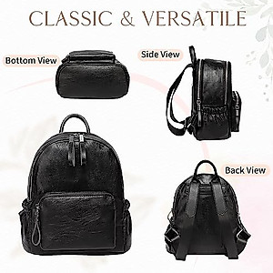 VASCHY Mini Backpack Purse, Cute Faux Leather Small Backpack Purse for Women with Double Compartment Black