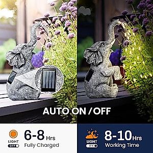 GIGALUMI Elephant Statue Solar Garden Decor LED Light Strings, Birthday Gifts for Women, Gifts for Mom, Outdoor Elephant Decor for Garden, Patio, Yard(Stay On Mode Only)