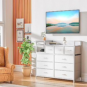 GAOMON Dresser TV Stand with Power Outlet, Bedroom Dresser with 9 Drawers, Chest of Drawers for Living Room, Hallway(White)