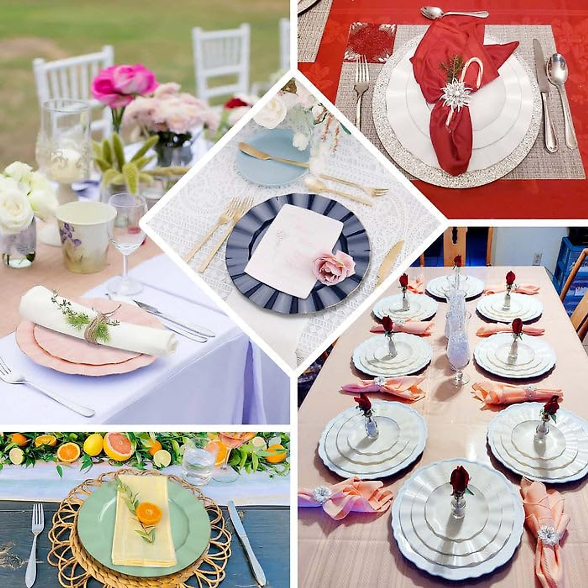 Efavormart 10 Pack | 11" Taupe Large Hard Plastic Dinner Plates With Gold Wavy Rim, Heavy Duty Disposable Dinnerware