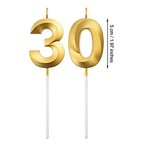 30th Birthday Candles Cake Numeral Candles Happy Birthday Cake Topper Decoration for Birthday Party Wedding Anniversary Celebration Supplies (Gold)