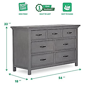Evolur Belmar Double Dresser in Rustic Grey, Comes Assembled, Included Anti-Tip Kit, Seven Spacious Drawers, Dresser For Nursery, Bedroom, Wooden Nursery Furniture
