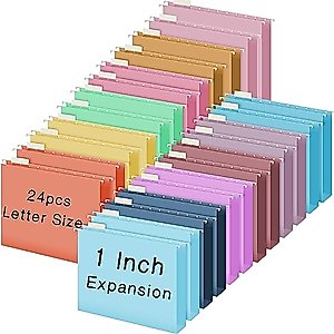 Yaomiao 24 Pack Hanging File Folders Letter Size Expanding File Folders with 1 Inch Expansion Hanging File Folders for Filing Needs(Multicolor)