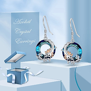 YAFEINI Axolotl Dangling Earrings 925 Sterling Silver Axolotl Blue Crystal Earrings Axolotl Jewelry Gifts for Women