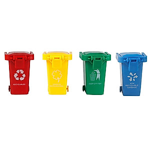 GANAZONO 4Pcs Mini Pathway Trash Cans Toy Curbside Garbage Trash Bin Toy Garbage Cans Tiny Size Recycle Can Set Pencil Pen Holder Desktop Organizer
