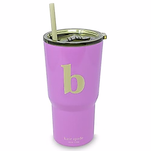 kate spade new york 20 Ounce Insulated Initial Tumbler for Cold and Hot Drinks with Reusable Straw, Stainless Steel Travel Cup with Slide Top Lid (B)