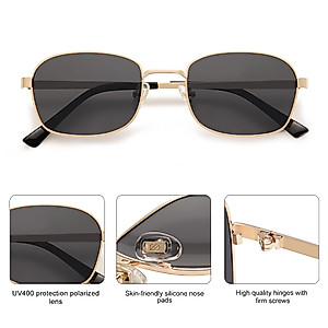 SOJOS Retro Rectangle Polarized Sunglasses for Women and Men,Vintage Narrow Square Womens Shades SJ1177 Gold Grey Lens