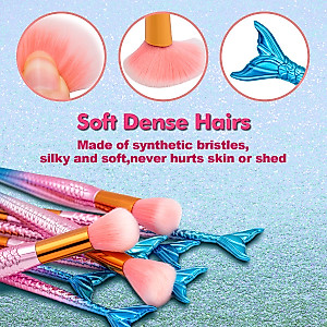 Makeup Brushes Set- Cosmetic Conceler Brushes Kit Tool 12PCS Make Up Foundation Eyebrow Eyeliner Blush Concealer Brushes Pink Mermaid Colorful (pink)