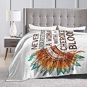 CURANI Never Underestimate A Woman with Cherokee Blood Native American Indian Flannel Blanket Lightweight Cozy Bed Blanket Soft Throw Blanket Fit Couch Sofa Car Beach Travel Picnic Camping 50"x40"