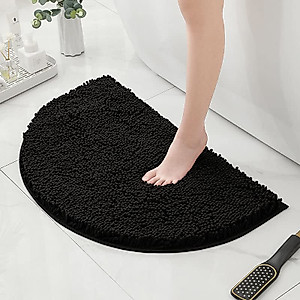 HYFAN Half Round Microfiber Chenille Non-Slip Bathroom Bath Rug Super Absorbent Quick Drying Shower Mat Soft Shaggy Bathtub Rugs Machine Washable Semi Circle Floor Decor Mat (Black, 50-80cm)