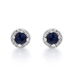 Gin & Grace women's 14K White Gold Genuine Blue Sapphire Earrings With Diamonds | Ethically, Authentically & Organically Sourced (Round-Cut) Shaped Sapphire Hand-Crafted Jewelry QA0869E-BS