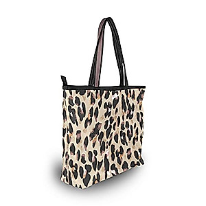 Bolaz Tote Bag with Zipper for Women Leopard Pattern Animal Print Handbags Pockets Shoulder Bag Work Large Travel Office Business