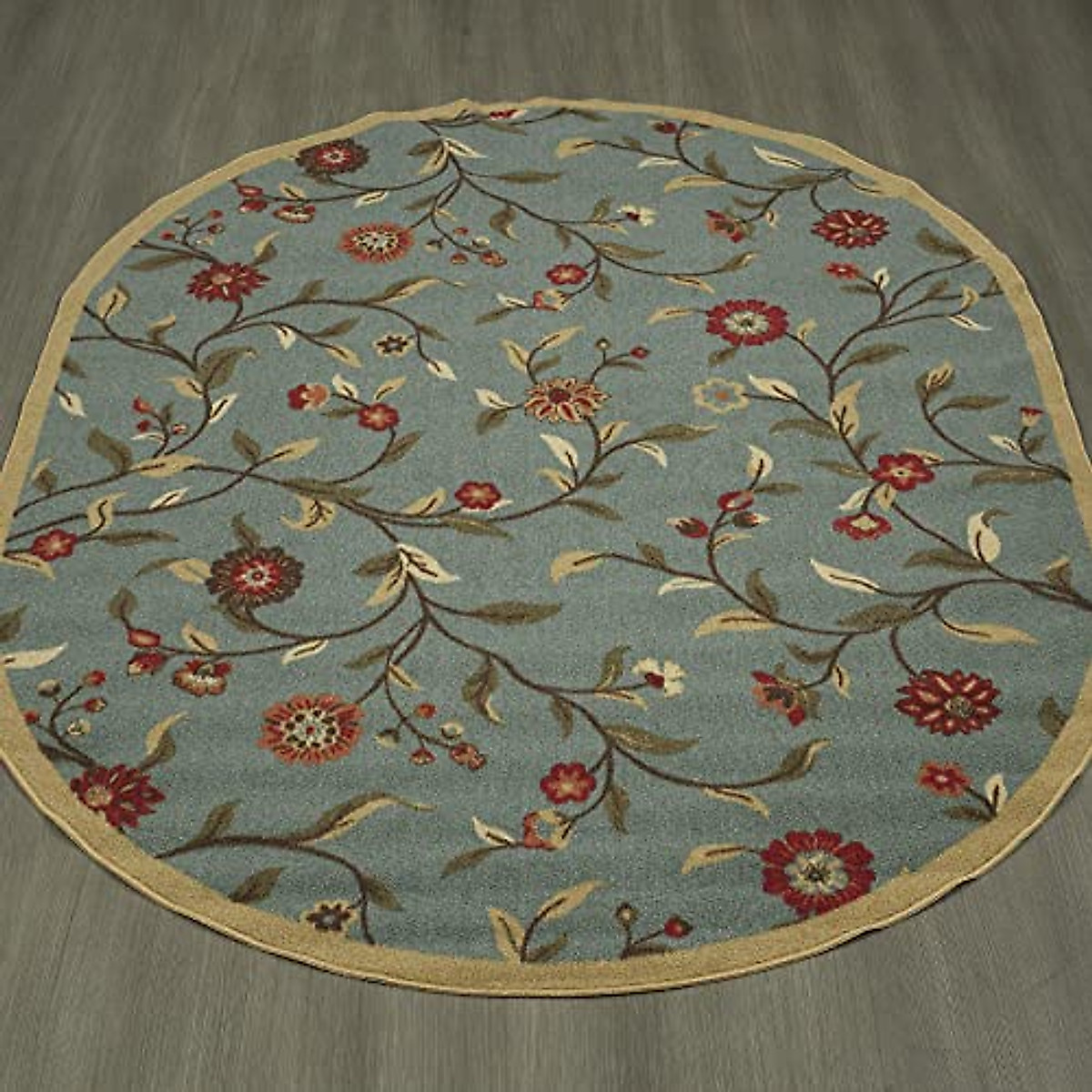 Ottomanson Ottohome Collection Non-Slip Rubberback Floral Leaves Design 5x7 Indoor Oval Area Rug, 5' x 6'6" Oval, Seafoam Green