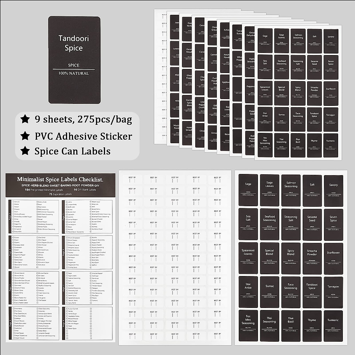 NBEADS 275 Pcs Spice Jar Labels, Kitchen Labels for Jars Pre-Printed Pantry Label Stickers Self-Adhesive Spice Container Labels for Kitchen and Pantry Organization and Storage