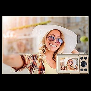 Portable Digital Camera, 16MP Zoom Recording Compact Camera Pocket Camera with 2.4 Inch Display Point and Shoot Camera for Kids, Beginners(Gold)