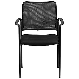 Flash Furniture Jana Comfort Black Mesh Stackable Steel Side Chair with Arms