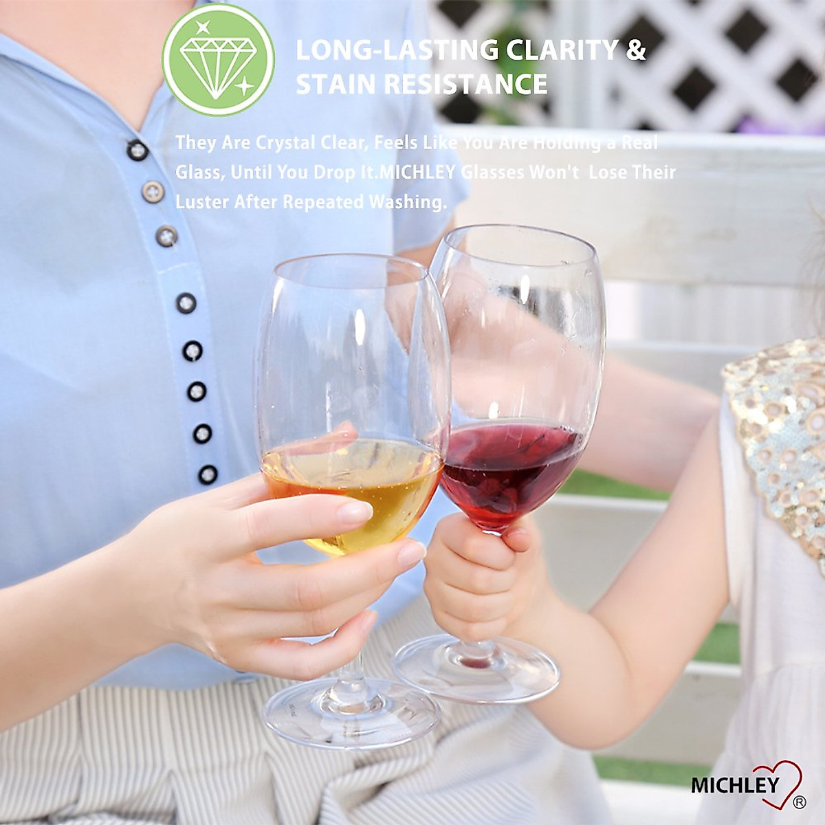 MICHLEY Unbreakable Wine Glasses, 100% Tritan Plastic Shatterproof Large Wine Glasses 20 oz, Set of 2