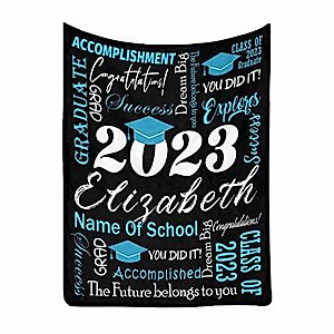 MyPupSocks Personalized Graduation 2023 Blanket, Graduation Class of 2023 with College Name Black Custom Graduation Gifts Throw Blanket with Text for Niece Granddaughter Grandson Summer Gifts 30x40