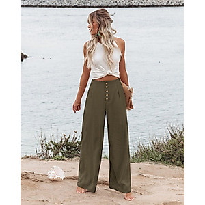 Angerella Pants for Women High Waisted Wide Leg Pants Casual Elastic Waist Palazzo Pants with Pockets Army XL