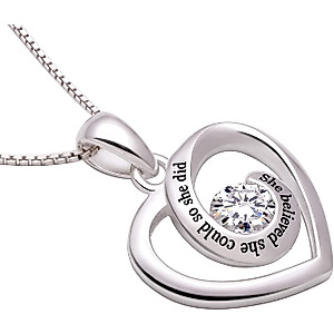 ALOV Jewelry Sterling Silver She believed she could so she did Love Heart Cubic Zirconia Pendant Necklace