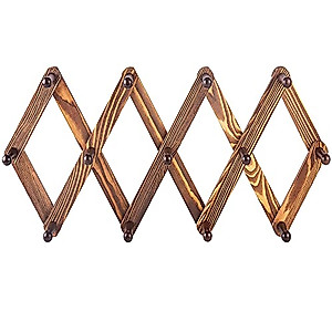 HILIPE Accordion Style Wooden Expandable Coat Rack Wall Mounted 13 Pegs Hook for Hat Coffee Mug Key Jacket Bag Towel Umbrella Porch (Retro Brown)