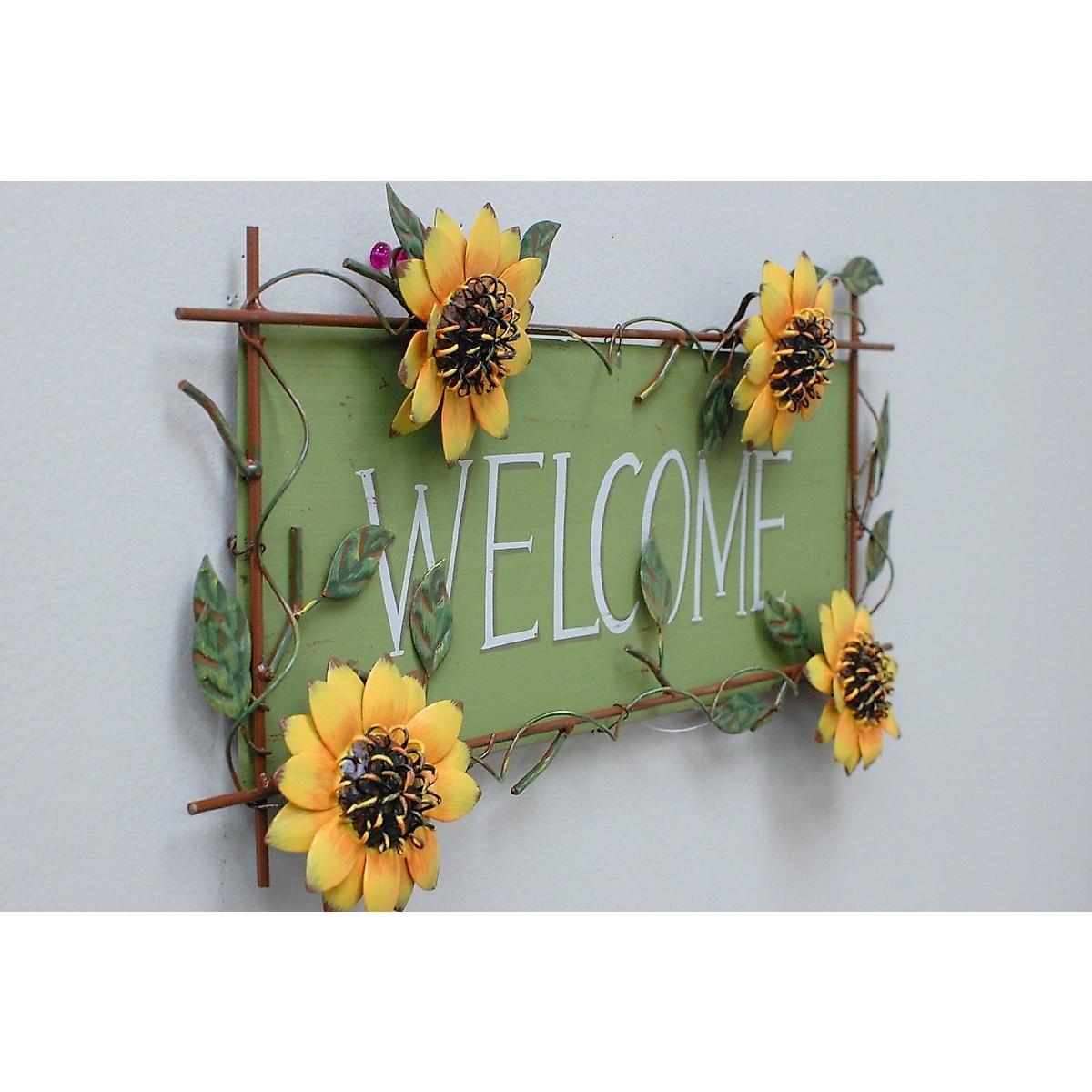 Grace Home Metal Hanging Sunflower Welcome Wall Art Decorative Sign 17"X10" Front Door Wreaths Kitchen Bathroom Patio Garden Outdoor Sunflower Decoration