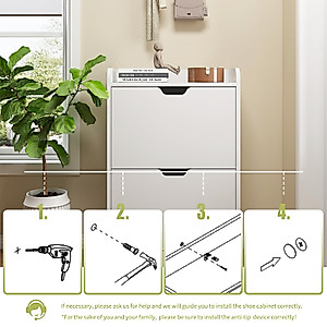 KUMIUNION Shoe Storage Cabinet with 2 Flip Drawers, Slim Freestanding Storage Racks for Entryway, Hallway, Hidden Narrow Shoe Organizers Perfect for Heels, Boots, Slippers, White with Shelf