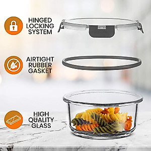 NutriChef 24-Piece Glass Food Storage Containers - Stackable Superior Glass Meal-prep Containers w/Newly Innovated Hinged BPA-Free 100% Leakproof Locking Lids - Freezer-to-Oven-Safe NCGLGY.5 (Gray)