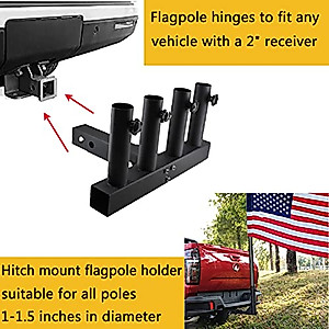 VANROUG Upgrade Hitch Mount 4 Truck Flag Pole Holder,Fishing Rod Storage Rack Adjustable Angle for Any Vehicle with Standard 2" Hitch Receiver,Black